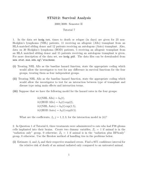 ST5212: Survival Analysis