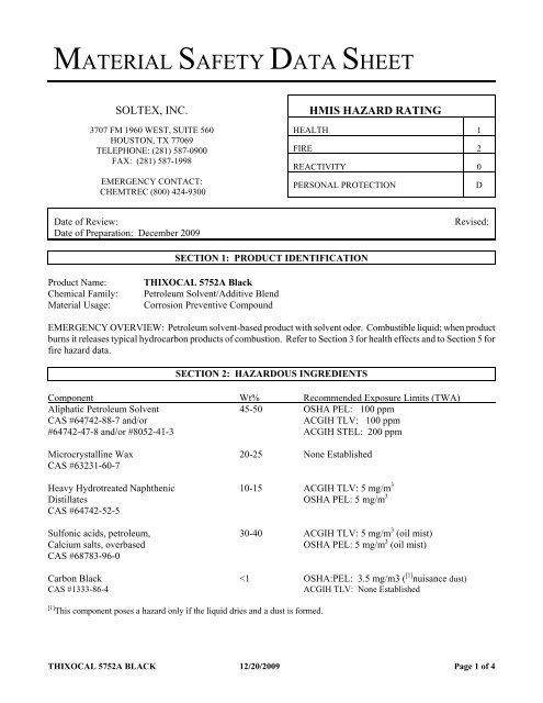 MATERIAL SAFETY DATA SHEET - Soltex
