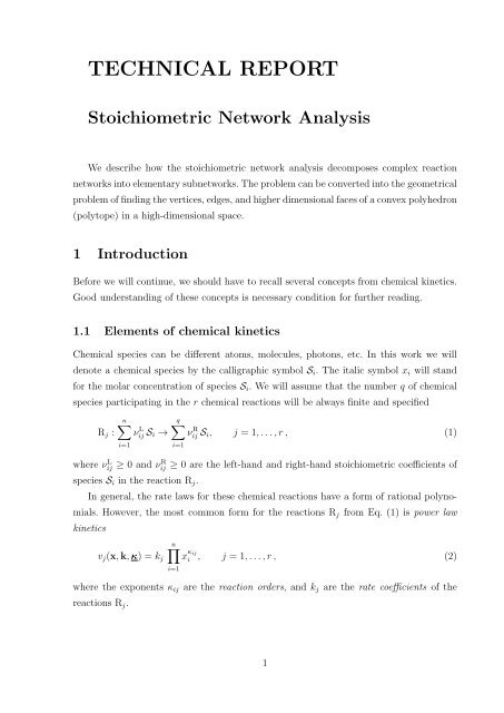 TECHNICAL REPORT Stoichiometric Network Analysis