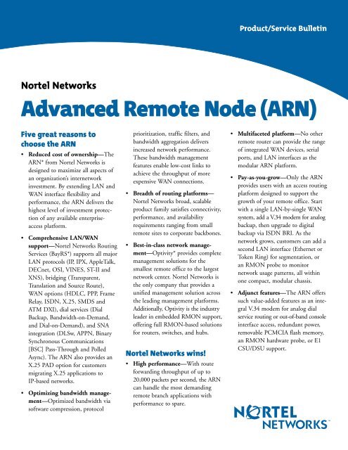 Nortel Networks Advanced Remote Node (ARN)