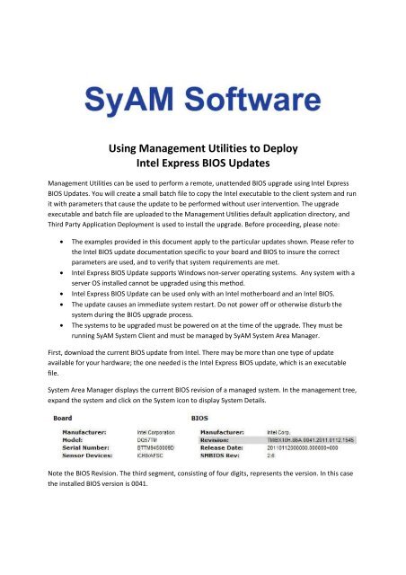 Using Management Utilities to Deploy Intel Express ... - SyAM Software