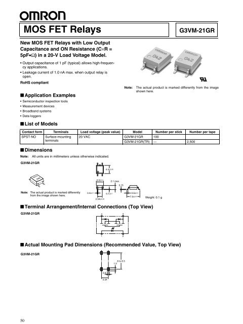 MOS FET Relays G3VM Series Group Catalog G3VM-21GR - Omron