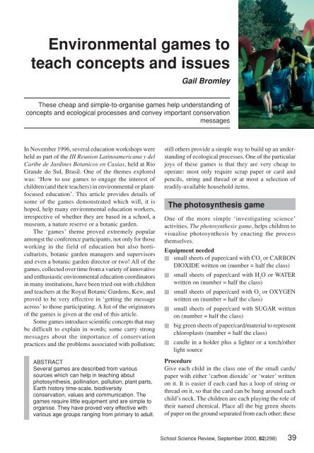 Environmental games to teach concepts and issues