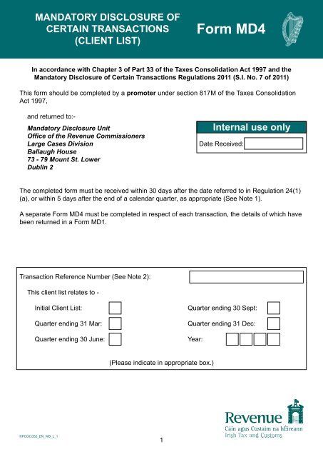 Form MD4 - Revenue Commissioners