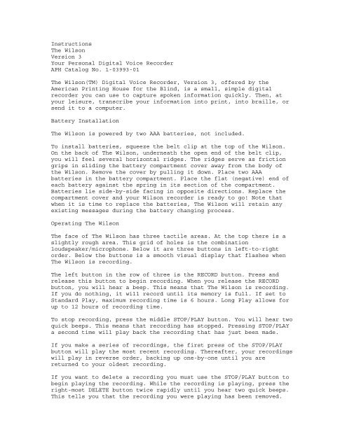 Instructions The Wilson Version 3 Your Personal Digital ... - Maxi Aids