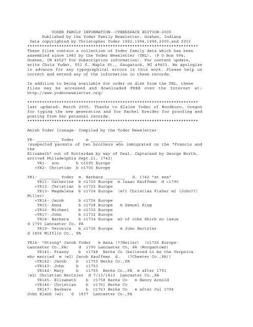 YODER FAMILY INFORMATION--CYBERSPACE EDITION-2005 ...