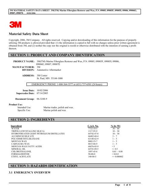 3m Marine Restorer & Wax MSDS - Jamestown Distributors
