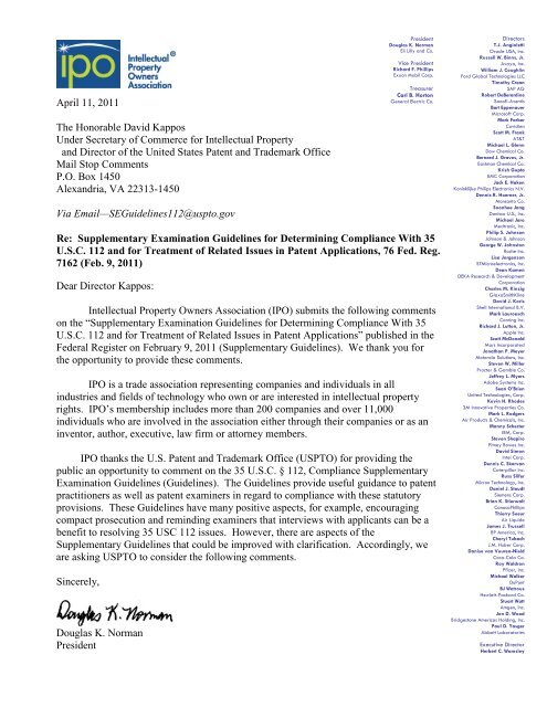 IPO Letter to PTO on 112 Guidelines - Intellectual Property Owners ...