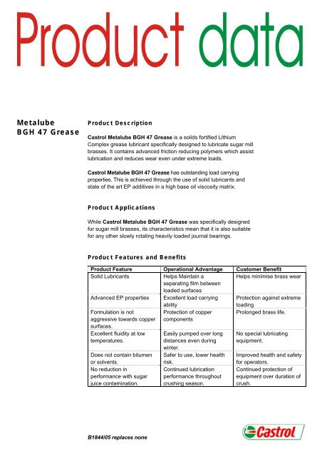 Metalube BGH 47 Grease - Castrol TDS