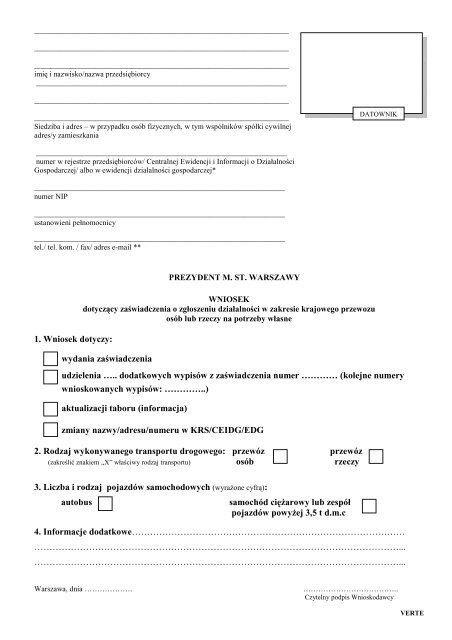 Wniosek o wydanie zaÅ›wiadczenia - Warszawa