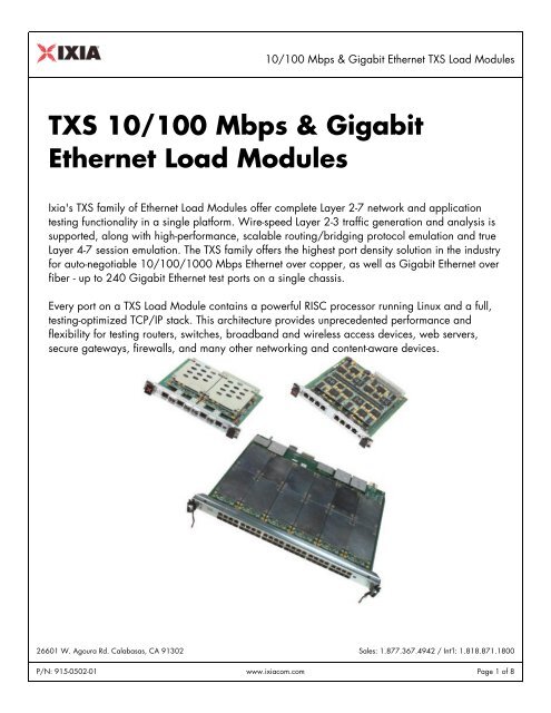 TXS 10/100 Mbps & Gigabit Ethernet Load Modules - Ixia