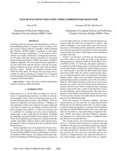 Fast Human Detection Using Node Combined Part Detector