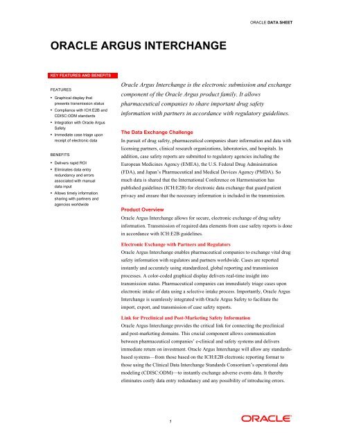 Data sheet: Oracle Argus Interchange (PDF)