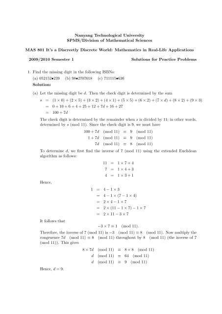 Solution - Spms - Nanyang Technological University