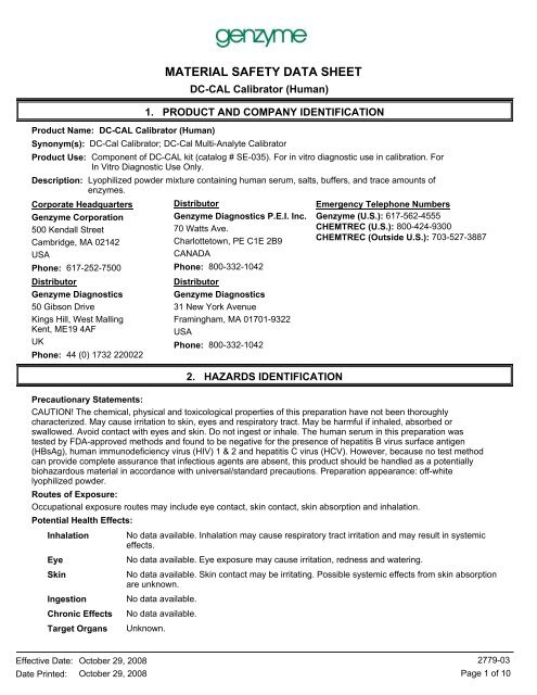 MATERIAL SAFETY DATA SHEET - Seton