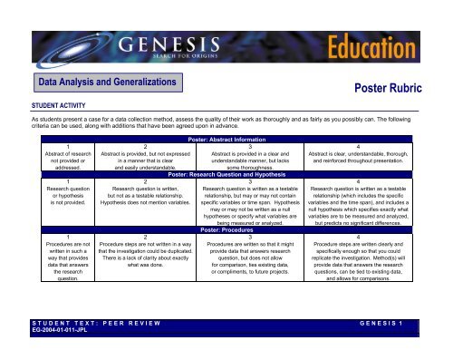 Data Analysis and Generalizations Poster Rubric - Genesis