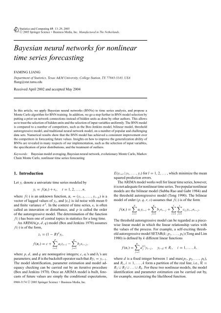 Bayesian Neural Networks For Nonlinear Time Series Forecasting
