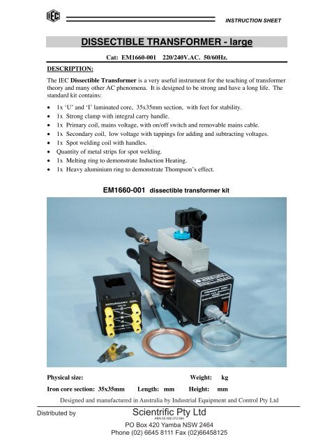 Dissectible Transformer - large, Instruction Sheets - Scientrific Pty Ltd