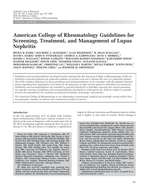 Guidelines for Screening, Treatment, and Management of Lupus