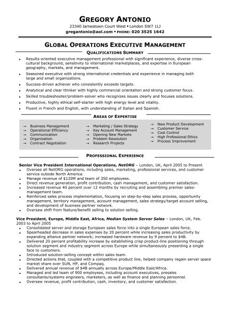 Sample Global Operations Resume
