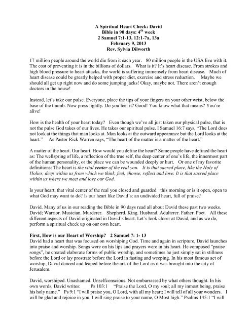 A Spiritual Heart Check: David Bible in 90 days: 4 week 2 Samuel 7 ...