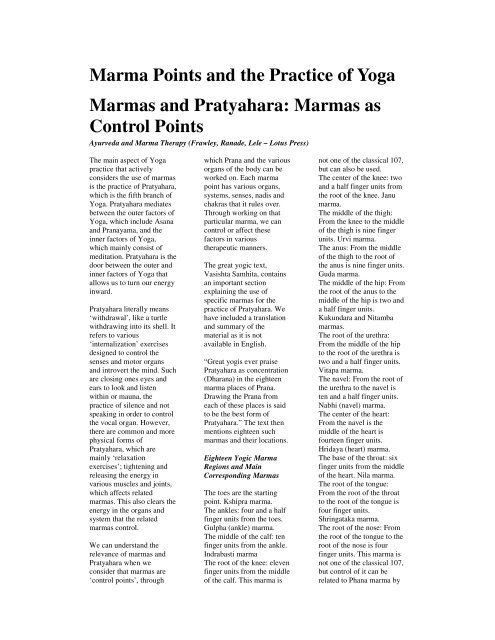 Marma Points and the Practice of Yoga Marmas and ... - Yoga in Asia