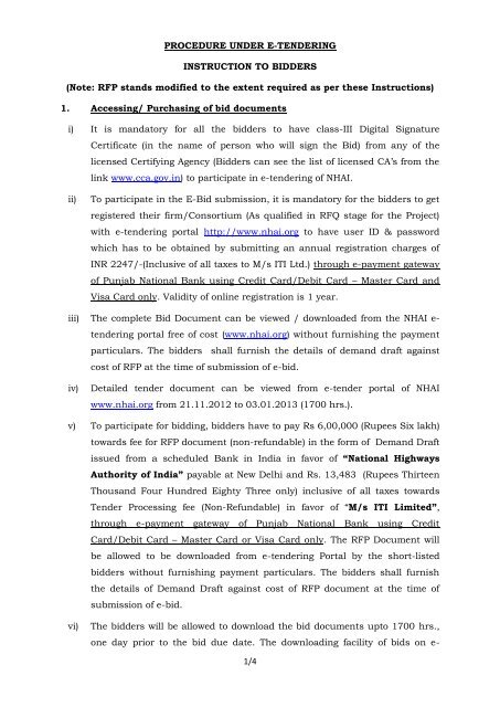 procedure under e-tendering - National Highways Authority of India