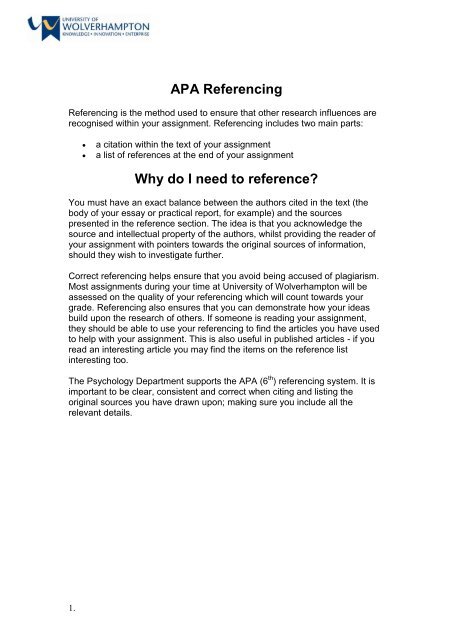 APA Referencing Guide - University of Wolverhampton