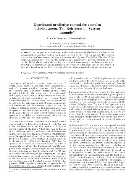 Distributed predictive control for complex hybrid system. The ...