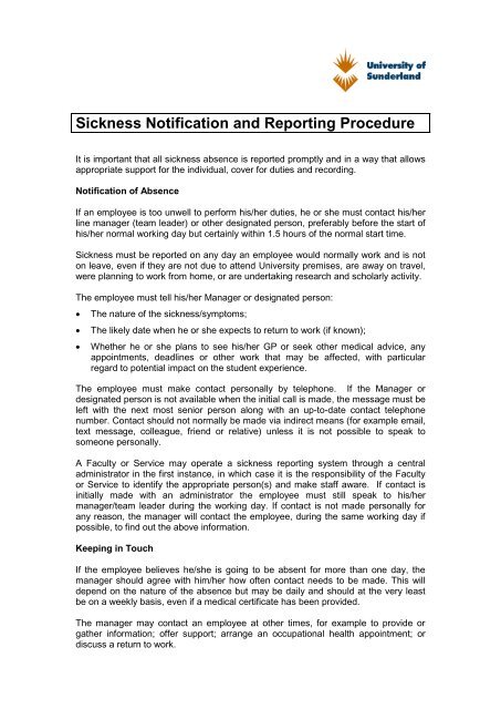 Sickness Notification and Reporting Procedure - DocuShare