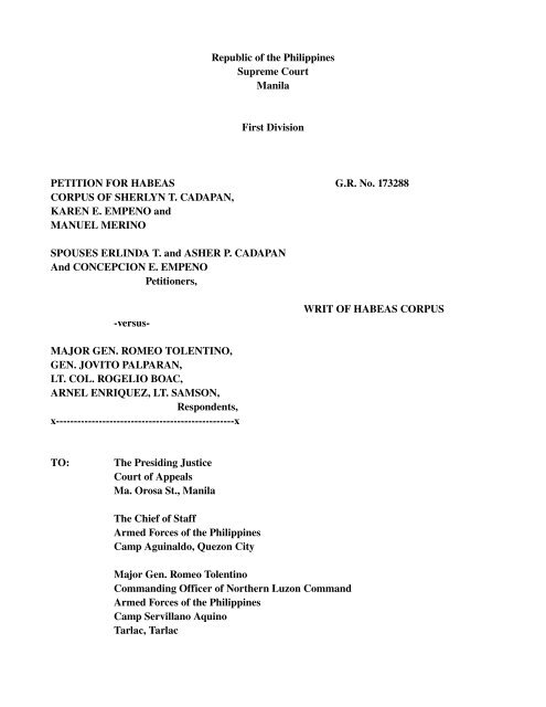 Republic of the Philippines Supreme Court Manila First Division ...