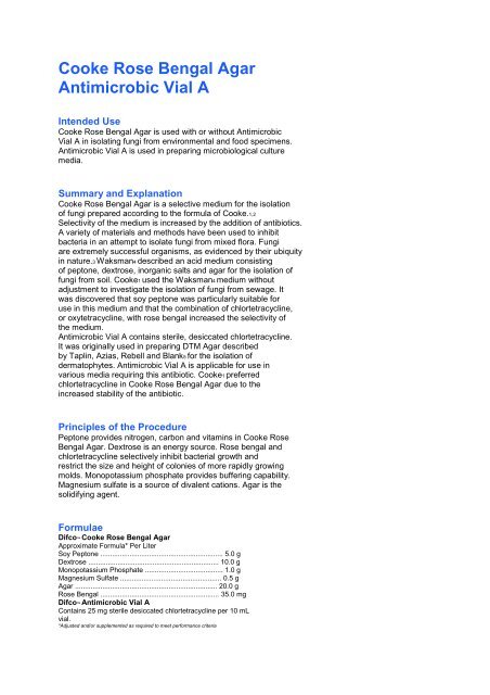 Cooke Rose Bengal Agar Antimicrobic Vial A - mibius