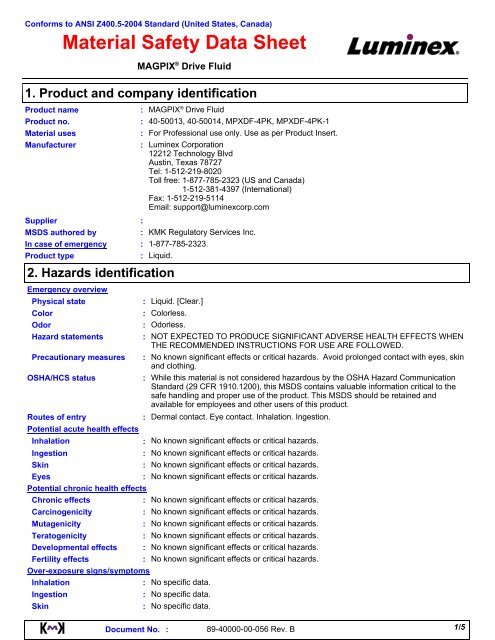 Material Safety Data Sheet - Luminex
