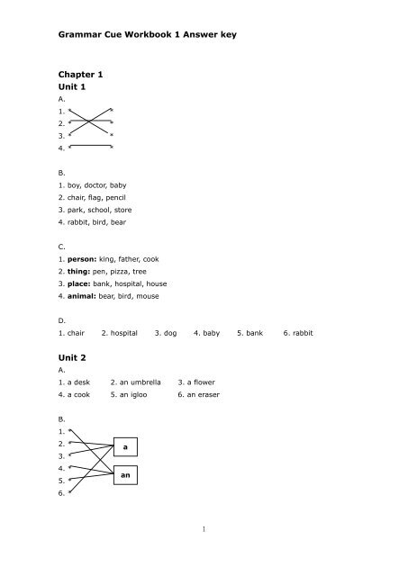 Grammar Cue Workbook 1 Answer key Chapter 1 Unit 1 Unit 2