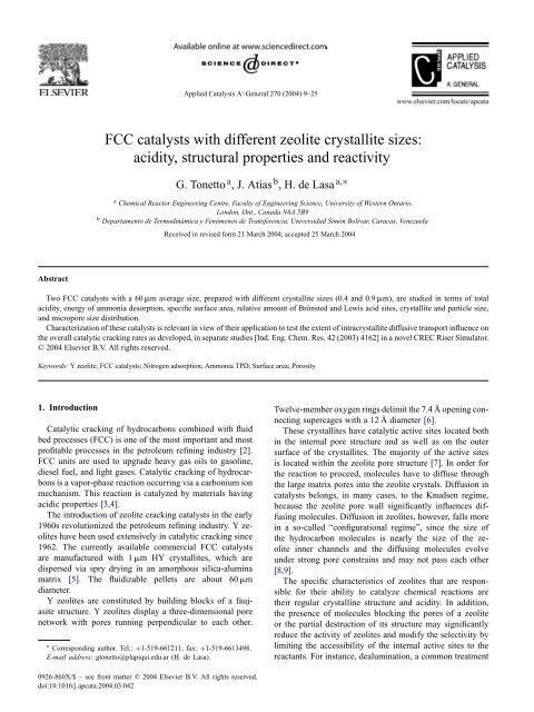 FCC catalysts with different zeolite crystallite sizes: acidity ...