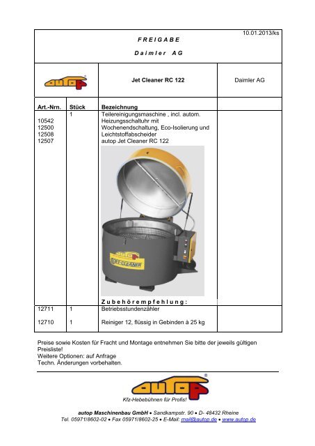 Jet RC 122 - extranet autop - autop Maschinenbau GmbH