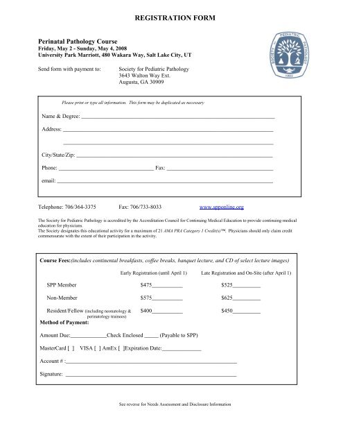Registration Form (PDF) - Society for Pediatric Pathology