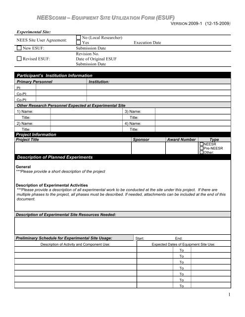 Equipment Site Utilization Form