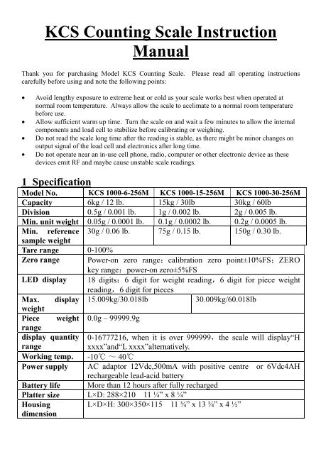 KCS Counting Scale Instruction Manual
