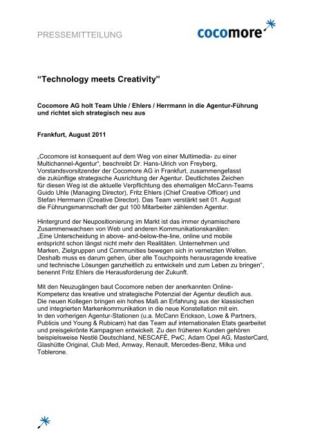 Technology meets Creativity - Cocomore