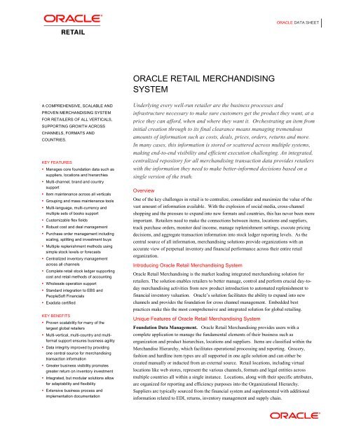 Oracle Retail Merchandising System Data Sheet