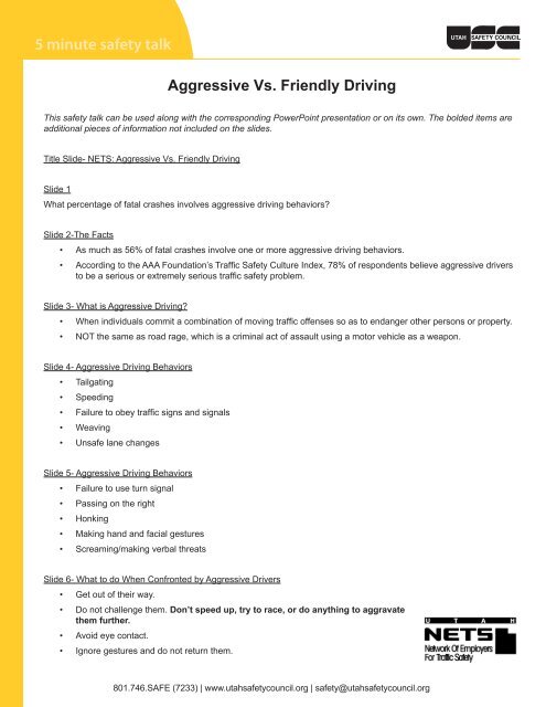 5 minute safety talk - Utah Safety Council