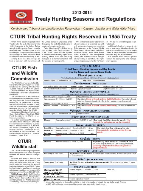 CTUIR Hunting Regulations - Confederated Tribes of the Umatilla ...