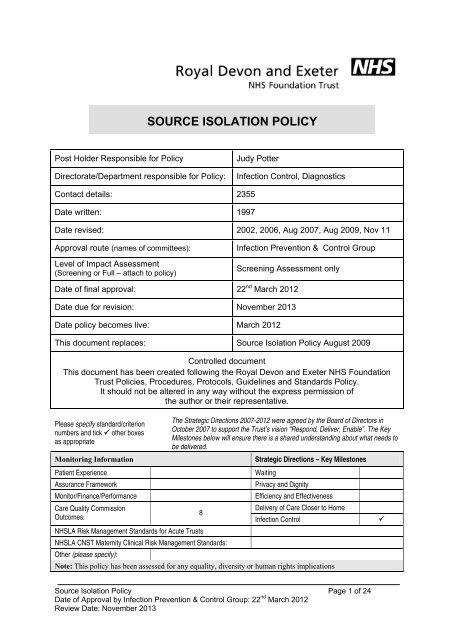 SOURCE ISOLATION POLICY - Royal Devon & Exeter Hospital