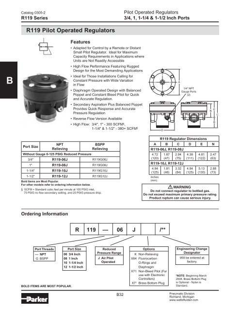 R119-08J/M2 Parker Air Regulator Datasheet - MRO Stop