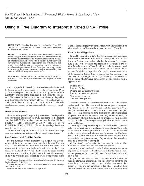 Using a Tree Diagram to Interpret a Mixed DNA Profile - Projects at ...