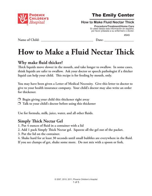 How to Make a Fluid Nectar Thick - Phoenix Children's Hospital
