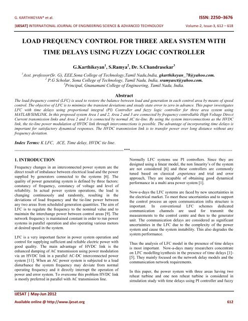load frequency control for three area system with time ... - IJESAT
