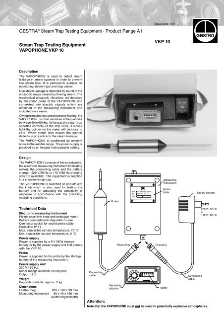 GESTRA® Steam Trap Testing Equipment · Product Range A1 VKP ...