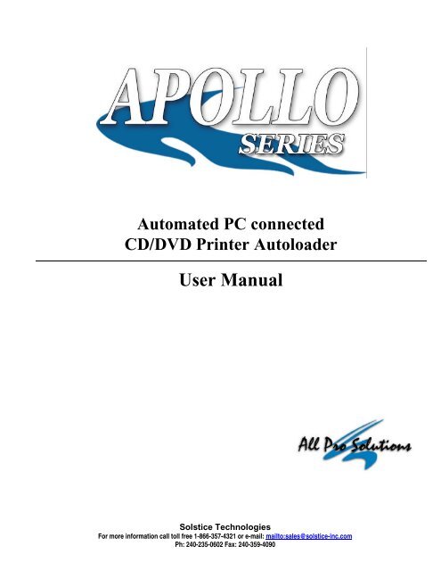 Apollo-Printer Autoloader - User Manual - Solstice
